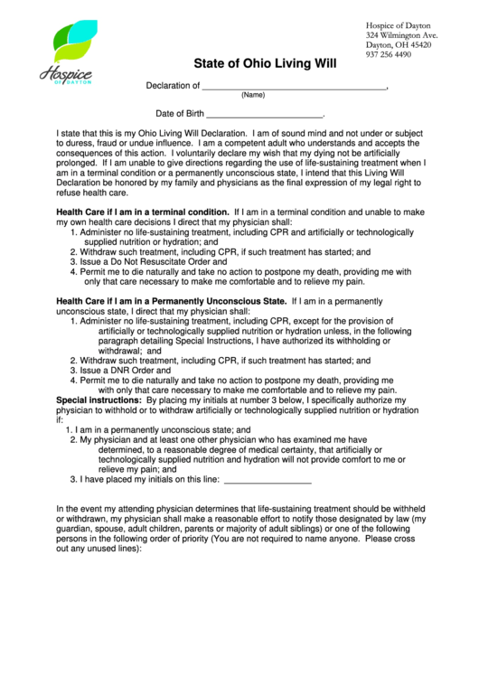 State Of Ohio Living Will Template Printable Pdf Download Living Will 